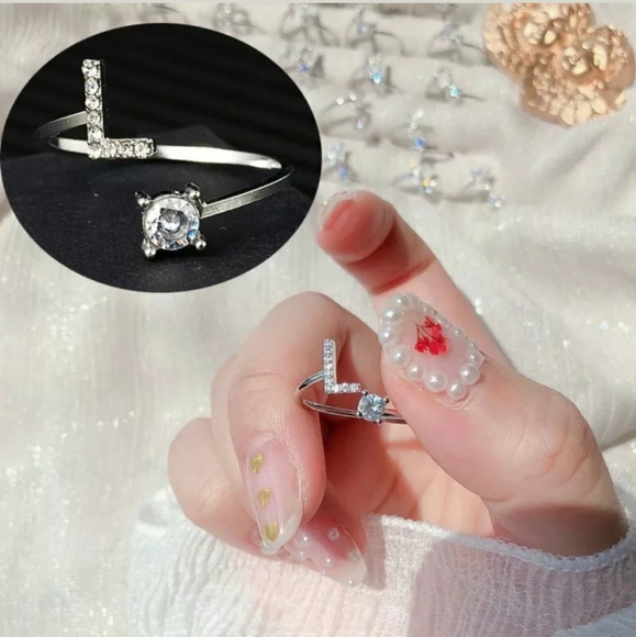 Jewelry | New Crystal Letter L Silver Open Finger Ring | Poshmark